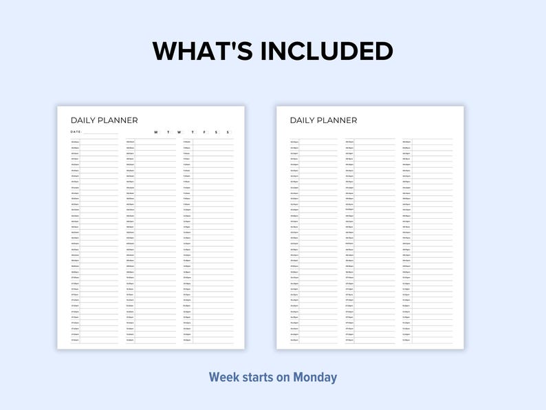 5 Minute Increment Daily Planner Printable | A5, US Letter, A4 ...