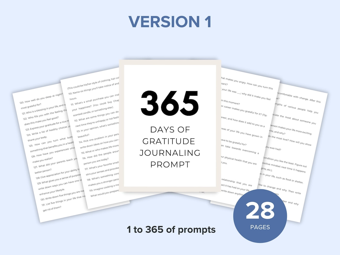 365 Gratitude Journaling Prompts Printable | One Year Journaling and ...