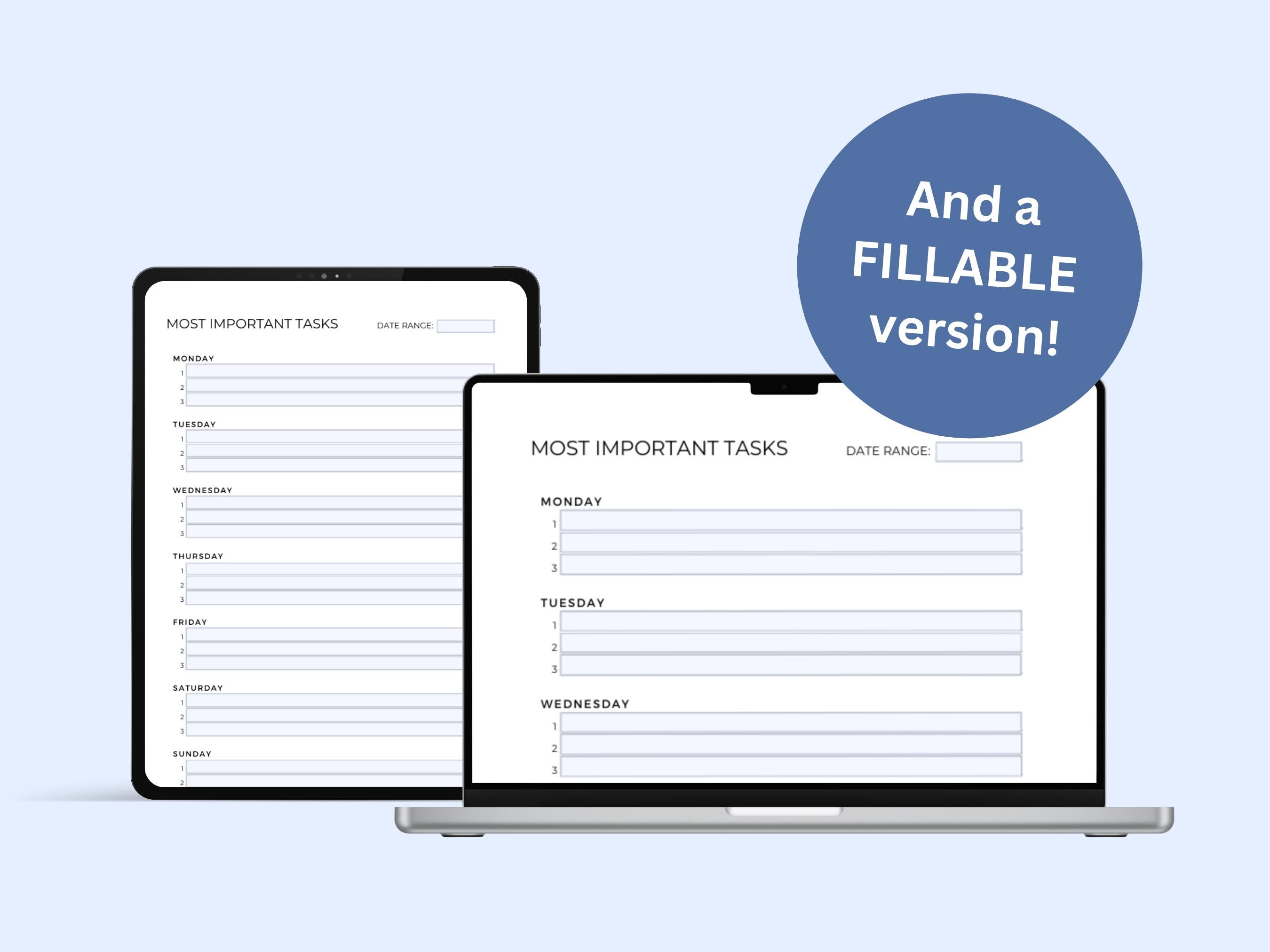 Most Important Tasks (mits) Printable Tracker | Priority to Do List ...