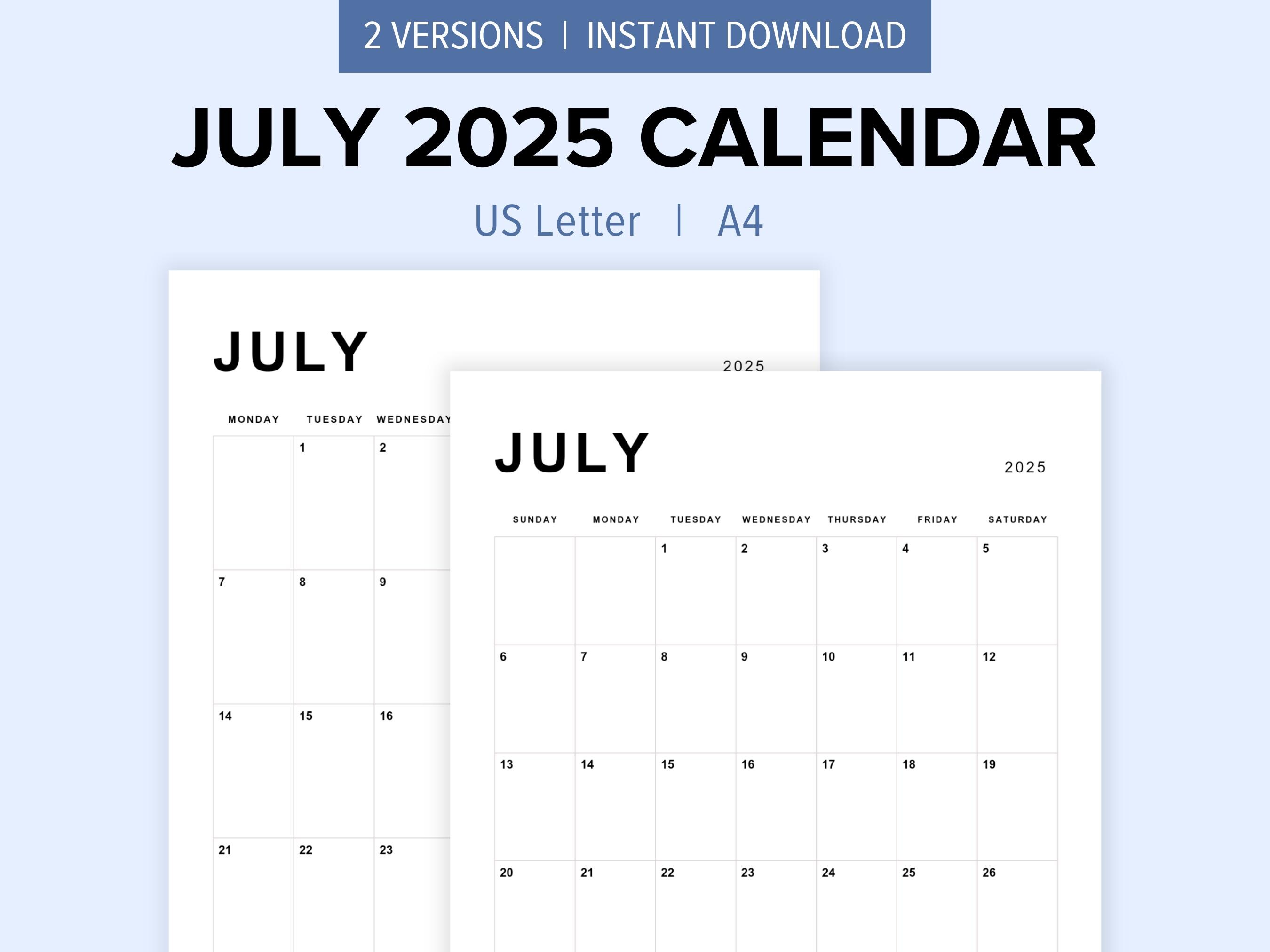 Editable July 2025 Calendar Minimalist Printable | Simple Minimalist ...