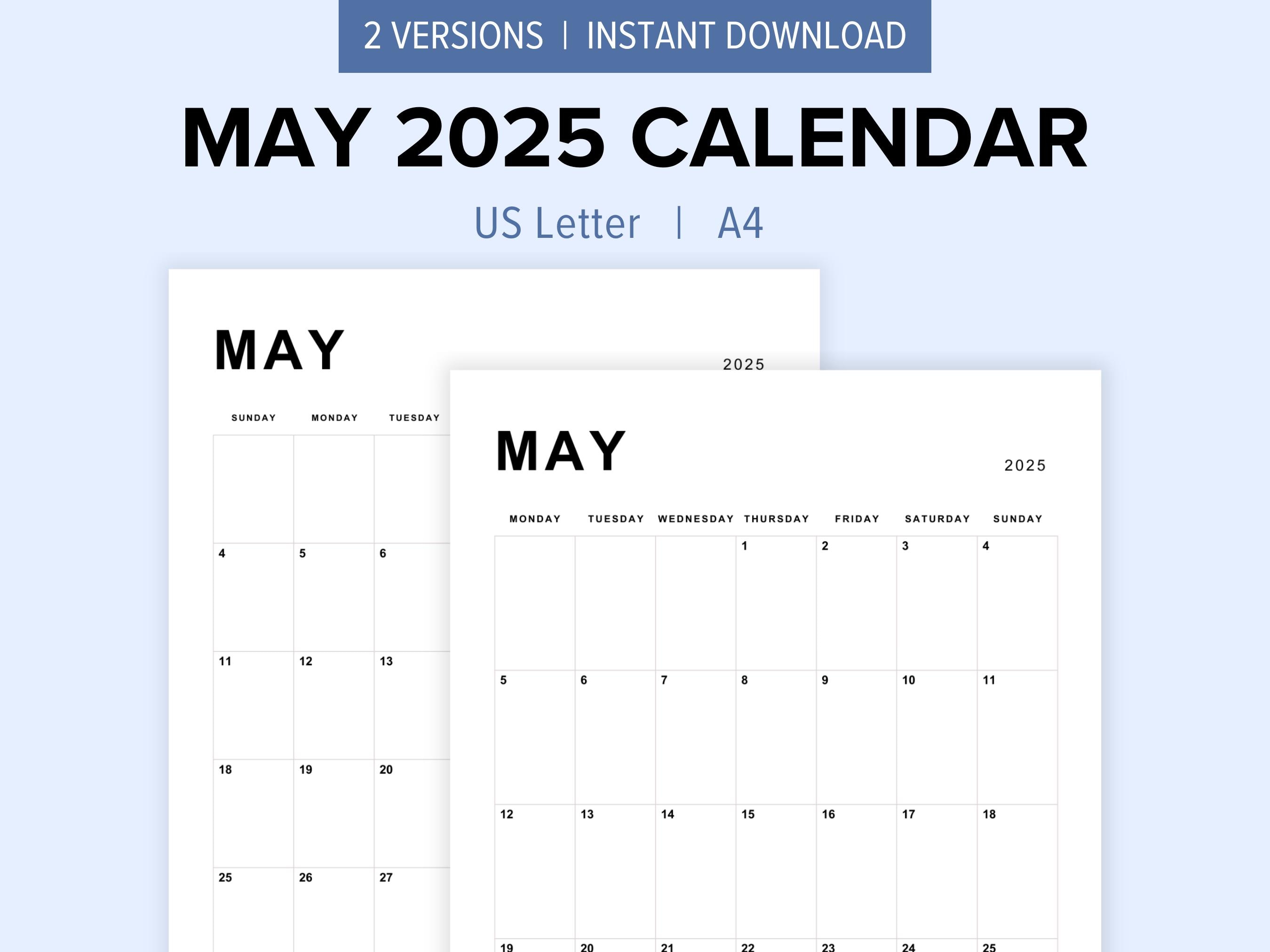 Editable May 2025 Calendar Minimalist Printable | Simple Minimalist ...
