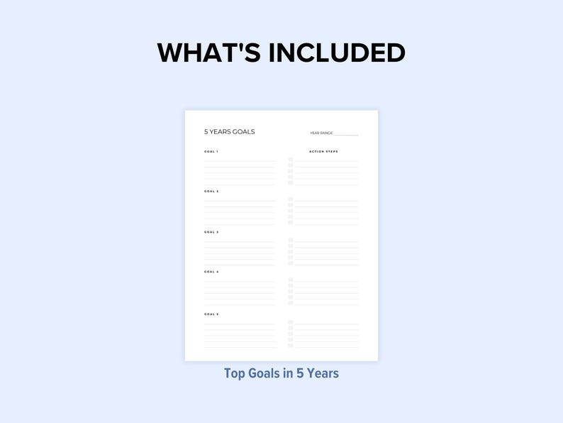 Top 5 Goals Printable Planner Bundle | 2025 Yearly, Monthly, Weekly ...