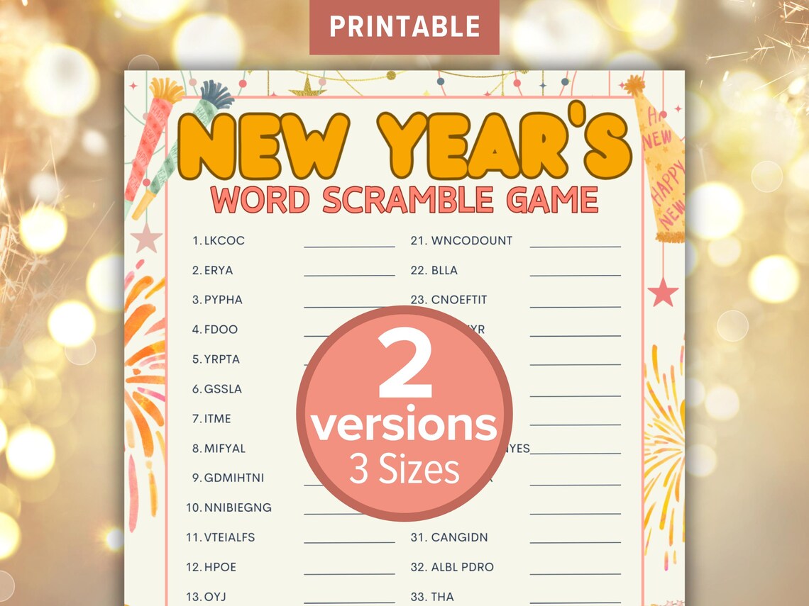 New Years Word Scramble Game Printable | New Year's Eve Kids Activity ...