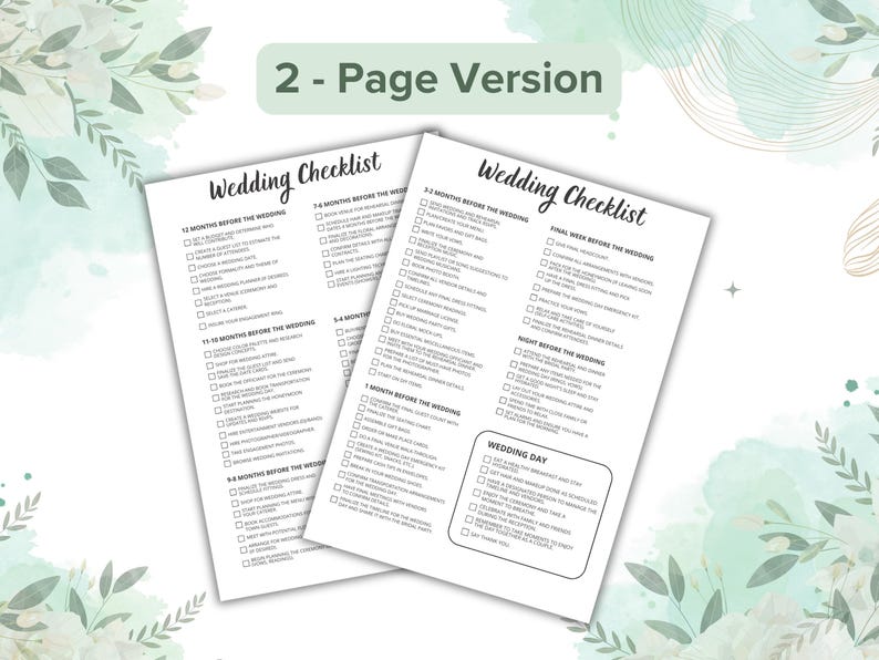 12 Month Wedding Plan Checklist Printable Wedding Plan To-do List the ...