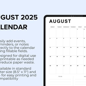 Editable August 2025 Calendar Minimalist Printable | Simple Minimalist ...