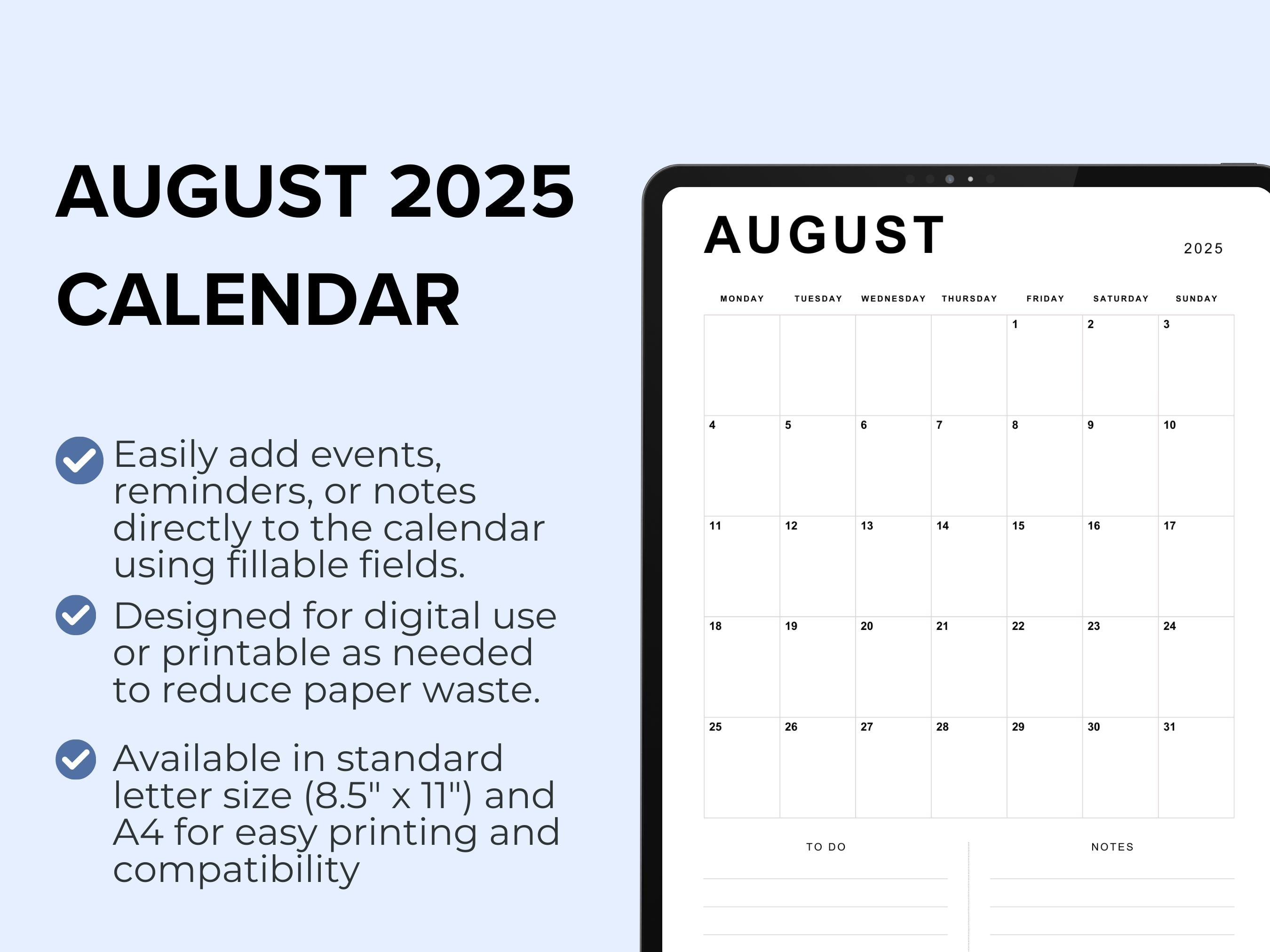 Editable August 2025 Calendar Minimalist Printable | Simple Minimalist ...