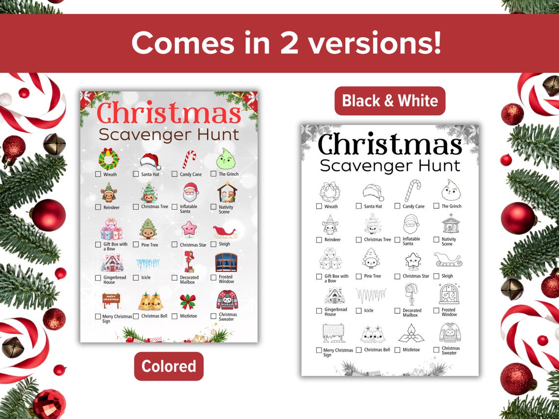 Christmas Scavenger Hunt Printable for Kids | A4, A5, US Letter - Etsy