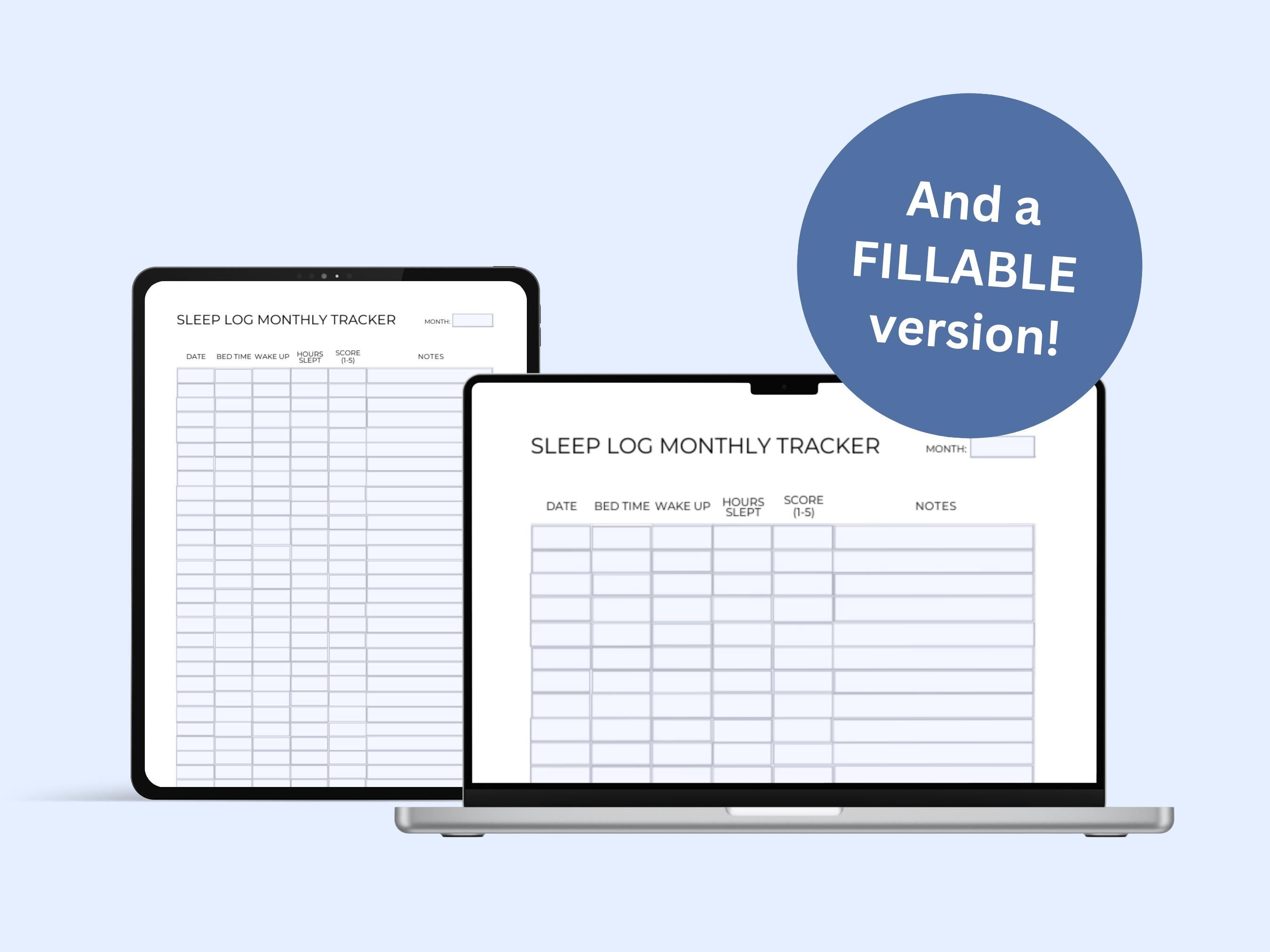 Sleep Log Monthly Tracker Printable | A5, US Letter, A4 | Fillable ...