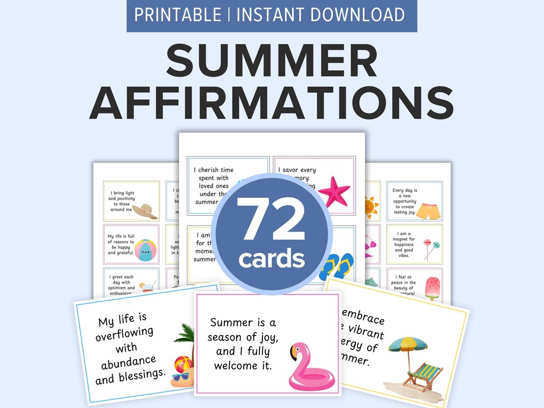 72 Summer Affirmation Cards for Gratitude | Printable Spring-themed ...