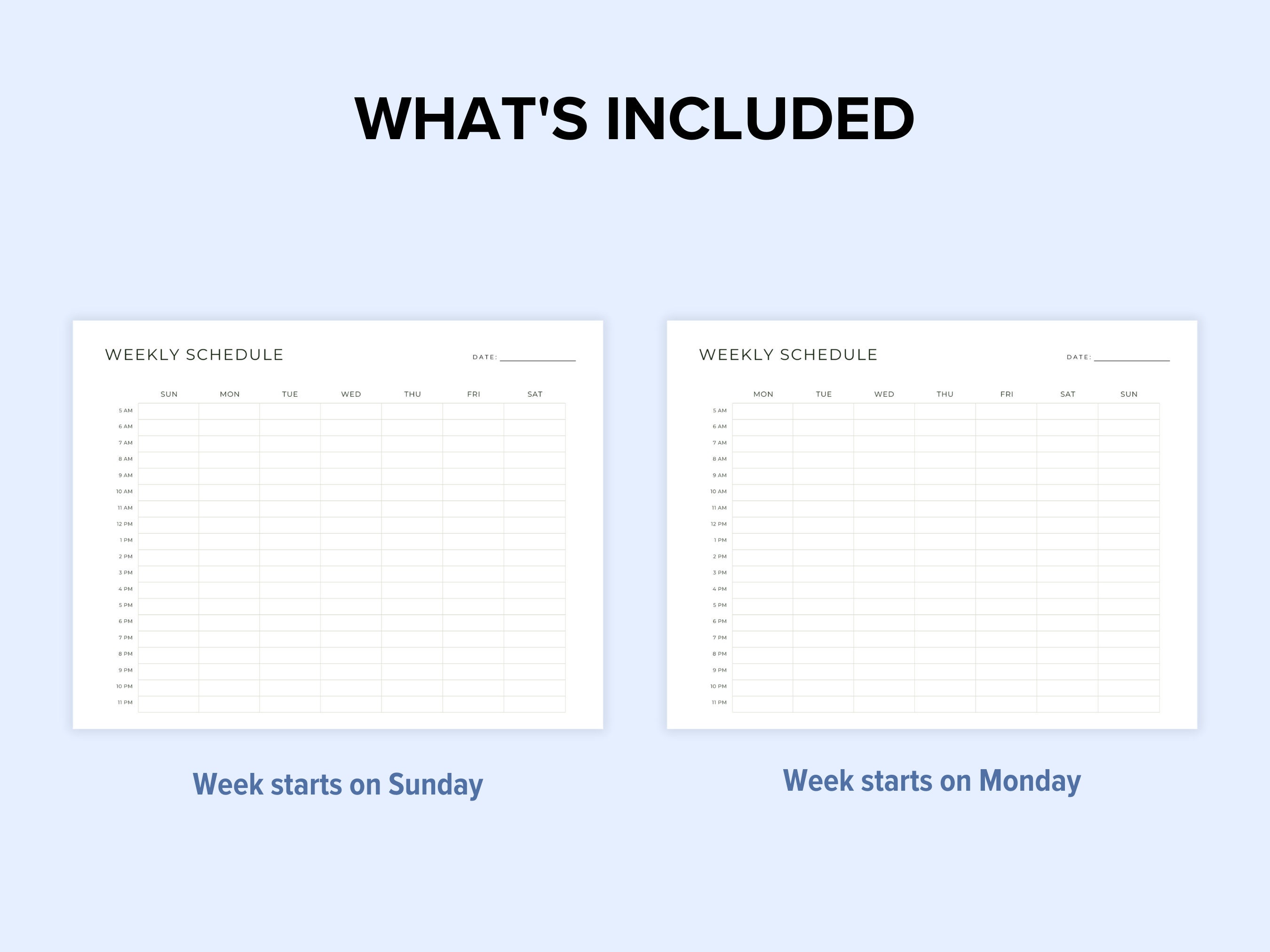 Weekly Planner Schedule With Hourly Blocks Printable | Week at a Glance ...