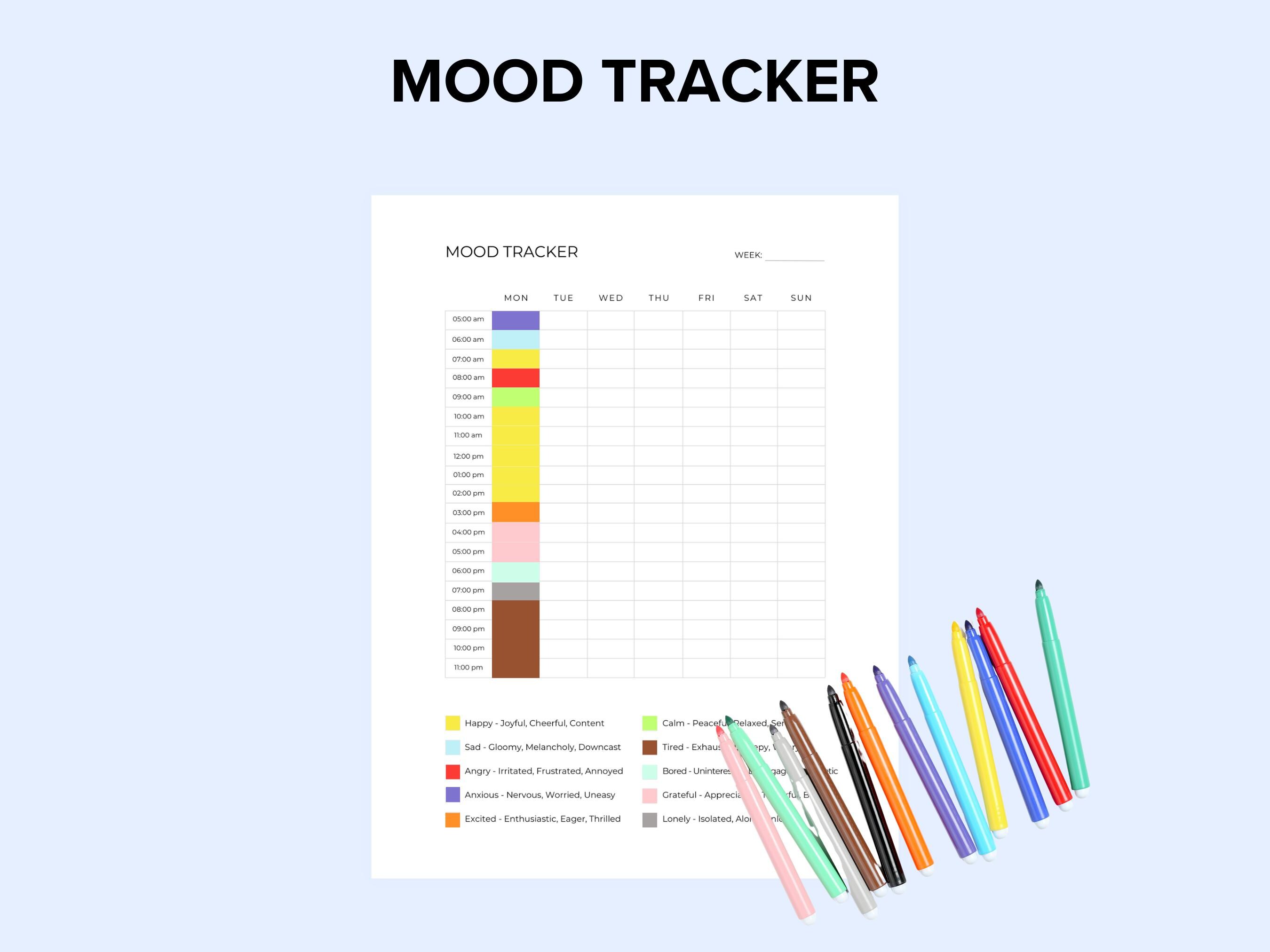 Hourly Mood Tracker Printable | Weekly Mood Tracker | A5, US Letter, A4 ...