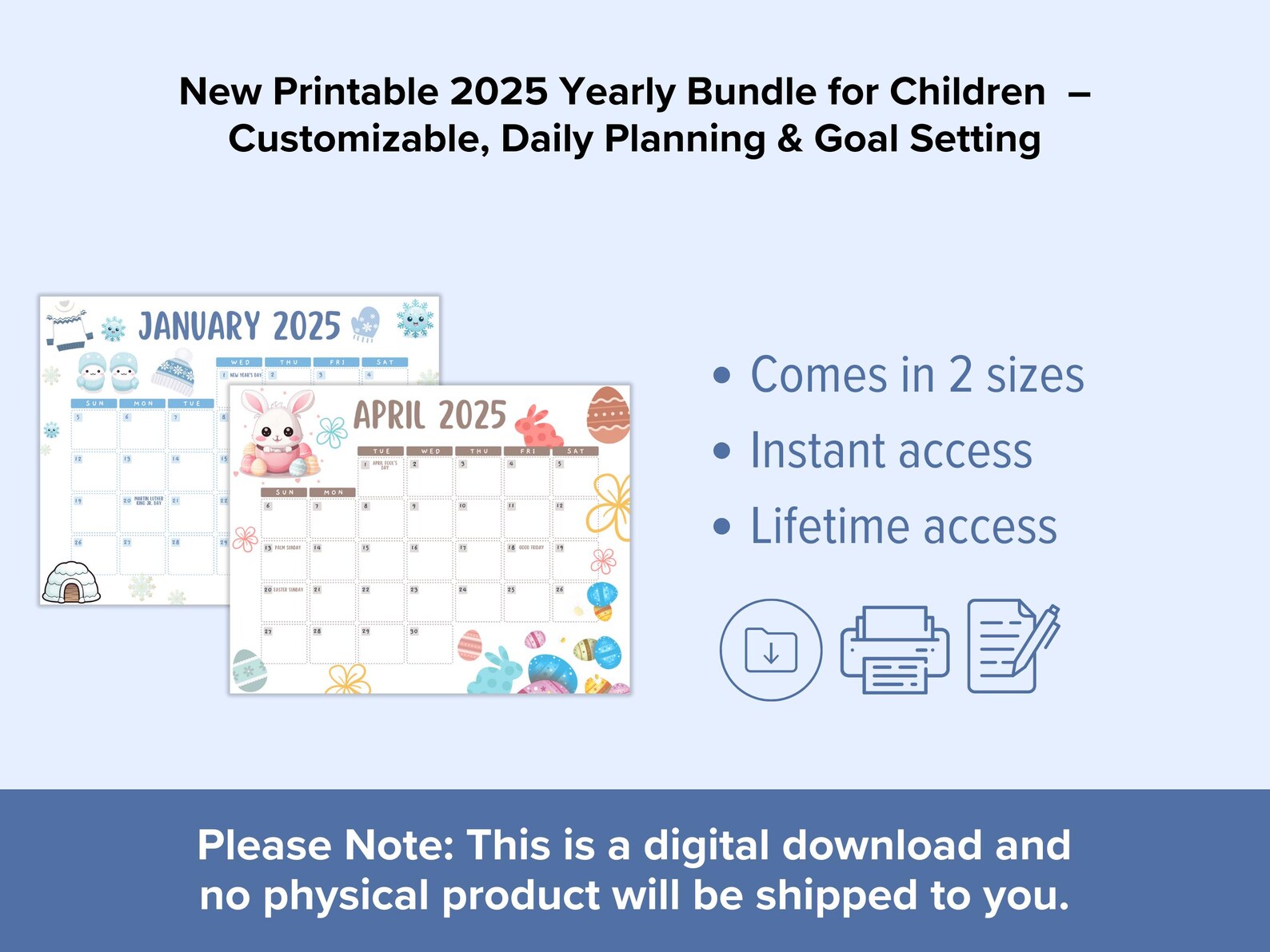 Printable 2025 Yearly Calendar Bundle for Children | Homeschool Monthly ...