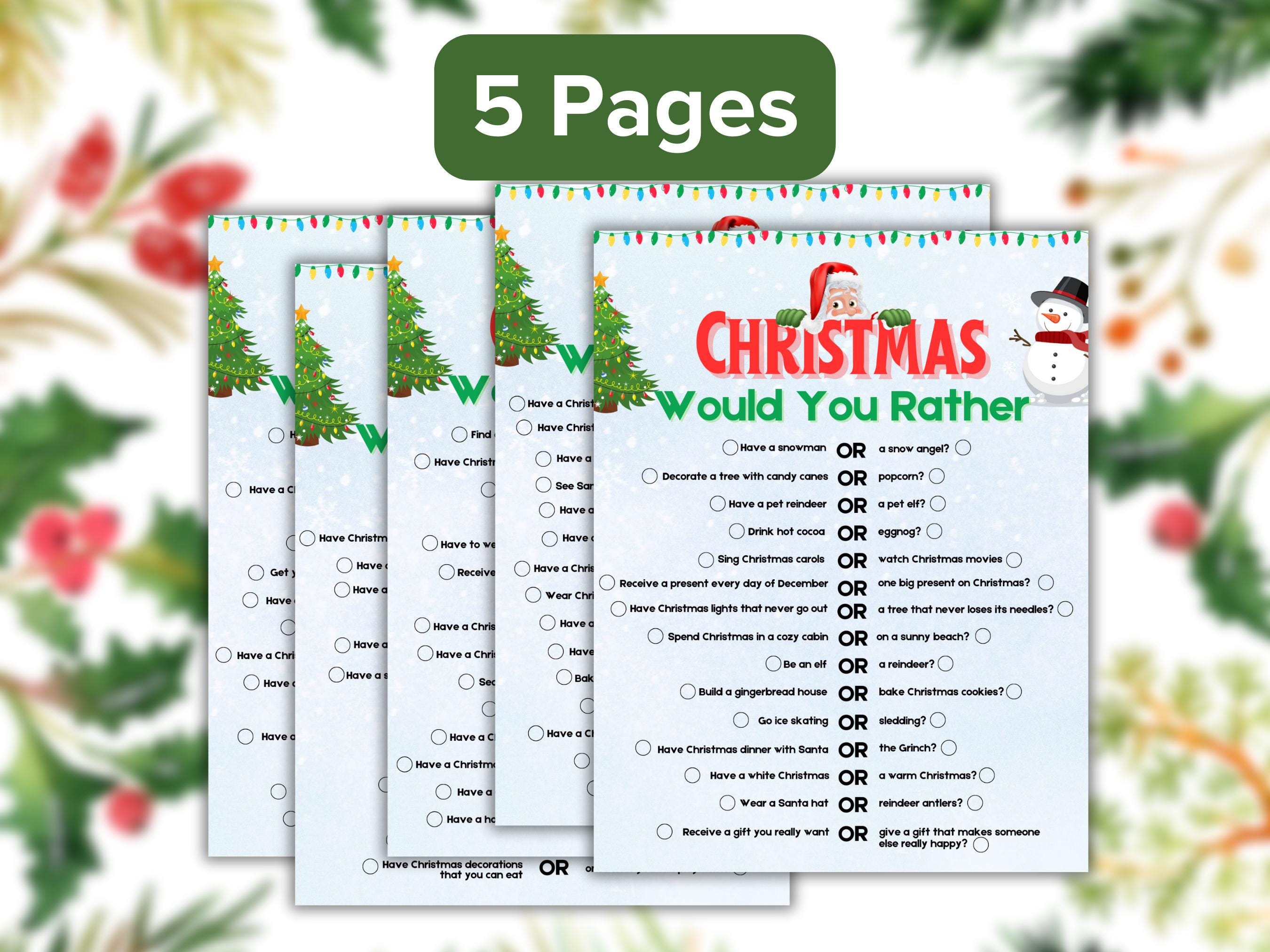 75 Printable Christmas Would You Rather Questions Game for Kids | This ...