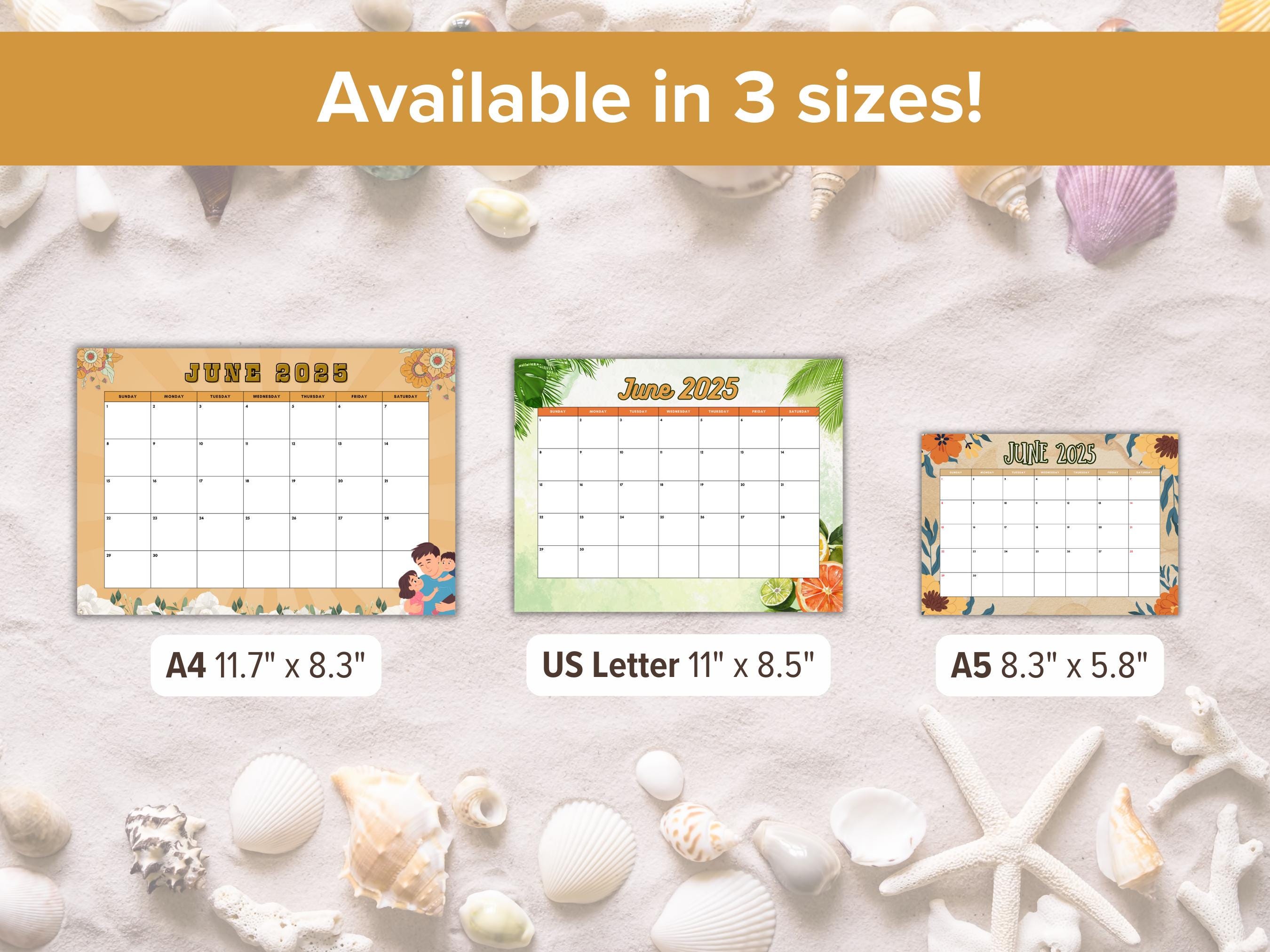 Editable June 2025 Calendar Printable and Father's Day Theme | Summer ...