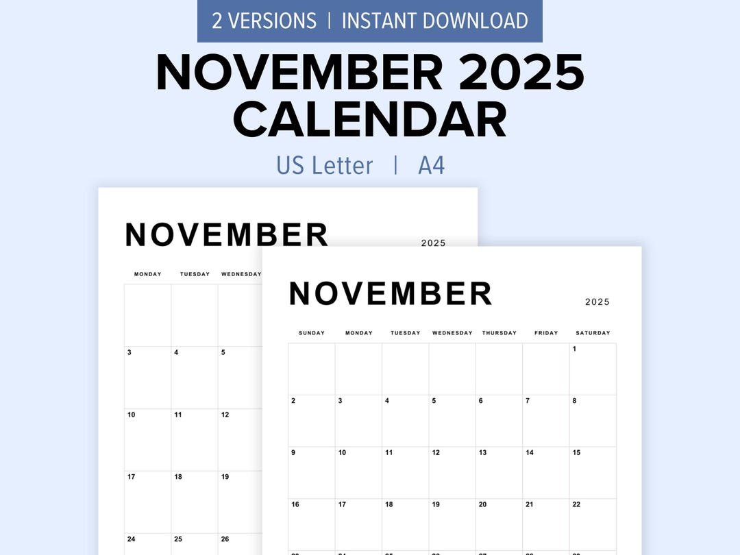 Editable November 2025 Calendar Minimalist Printable | US Letter, A4 ...