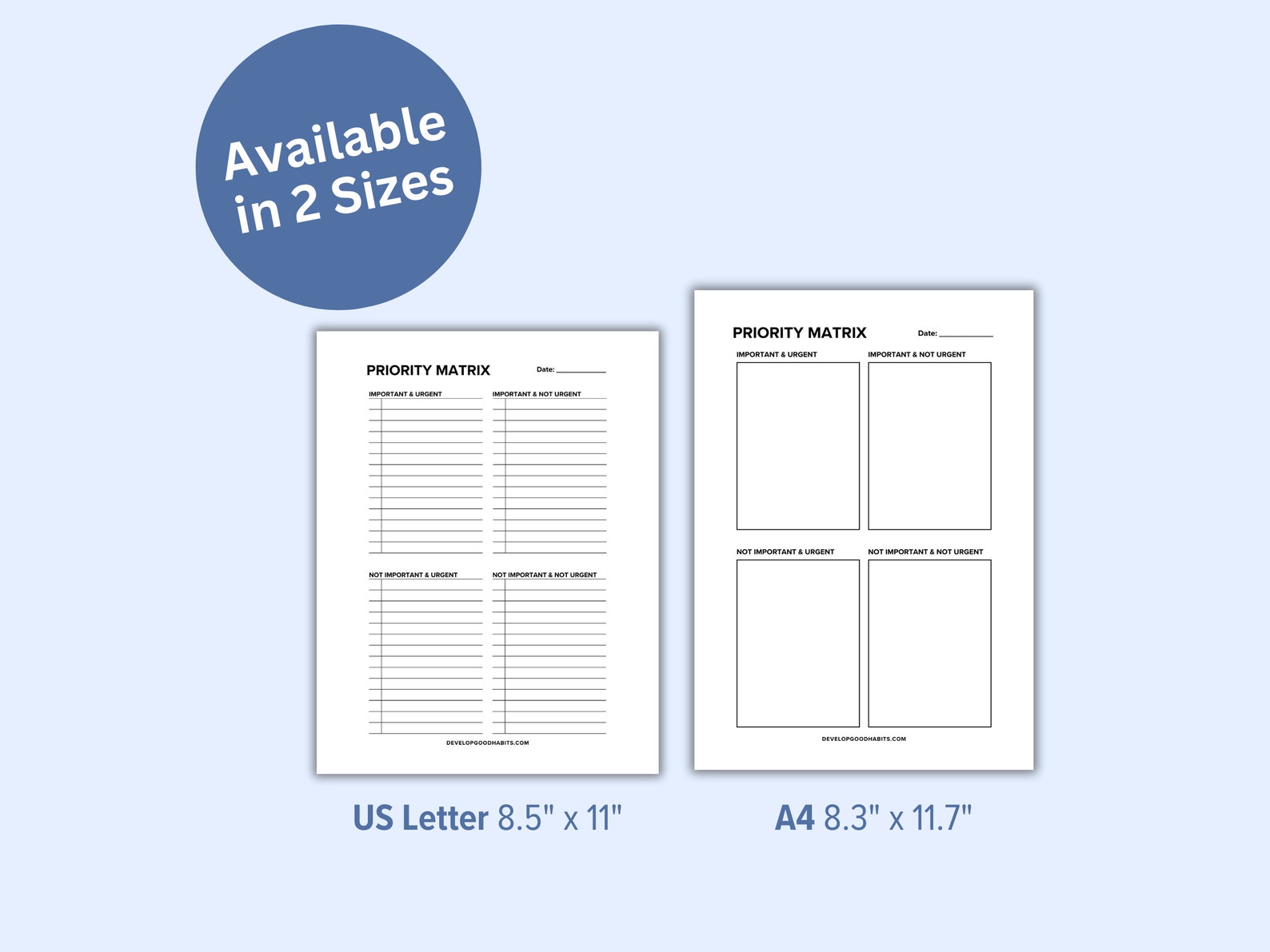 Eisenhower Priority Matrix Printable Templates | Daily Planner Decision ...