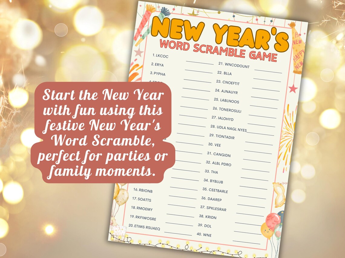 New Years Word Scramble Game Printable | New Year's Eve Kids Activity ...