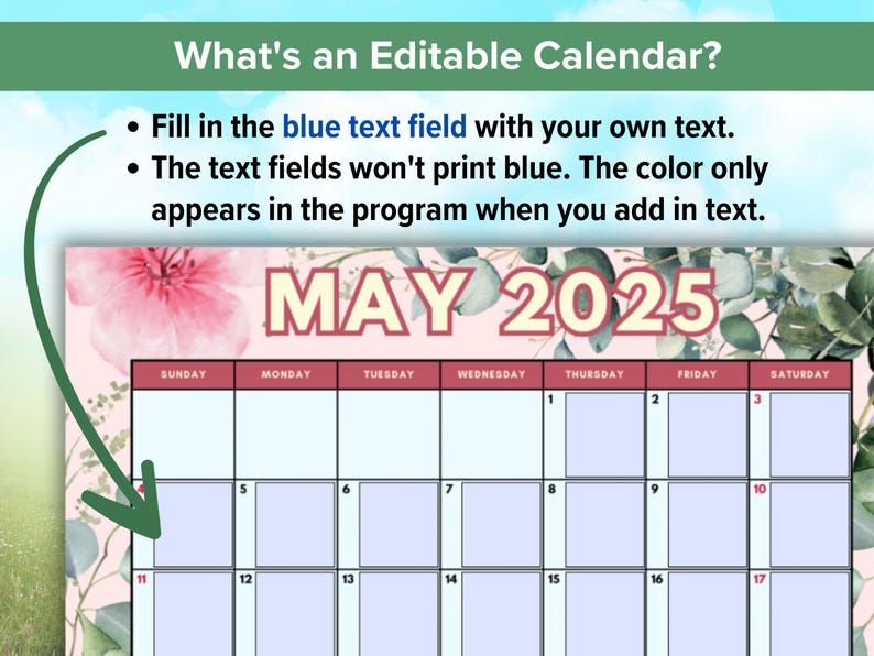 Editable May 2025 Calendar Printable and Spring Themes | Mother's Day ...