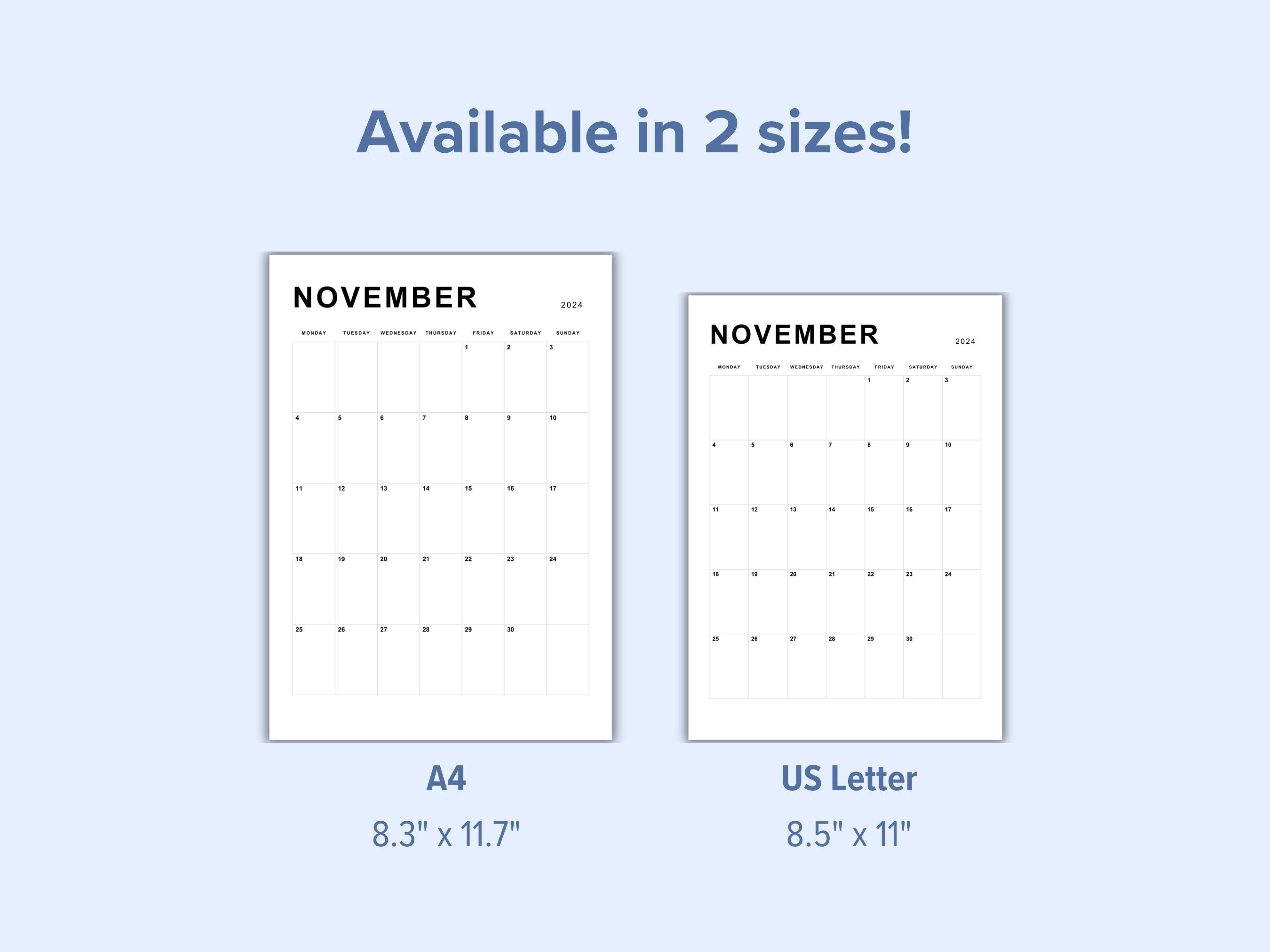 Editable November 2024 Calendar Minimalist Printable | US Letter, A4 ...