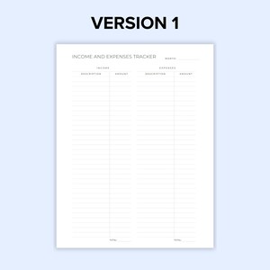 Income and Expenses Tracker Printable | One Page Financial Planner ...
