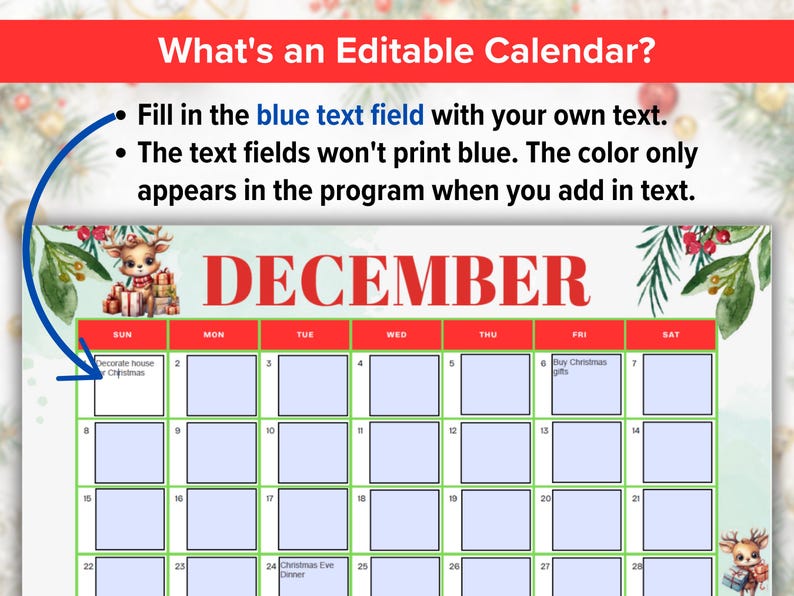 Editable December 2024 Calendar | Christmas Ornaments Calendar and ...