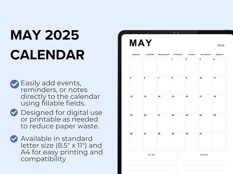 Editable May 2025 Calendar Minimalist Printable | Simple Minimalist ...