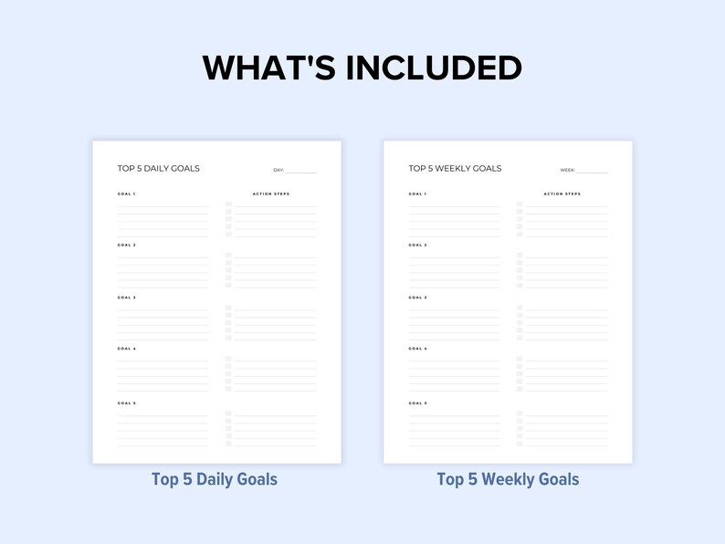 Top 5 Goals Printable Planner Bundle | 2025 Yearly, Monthly, Weekly ...