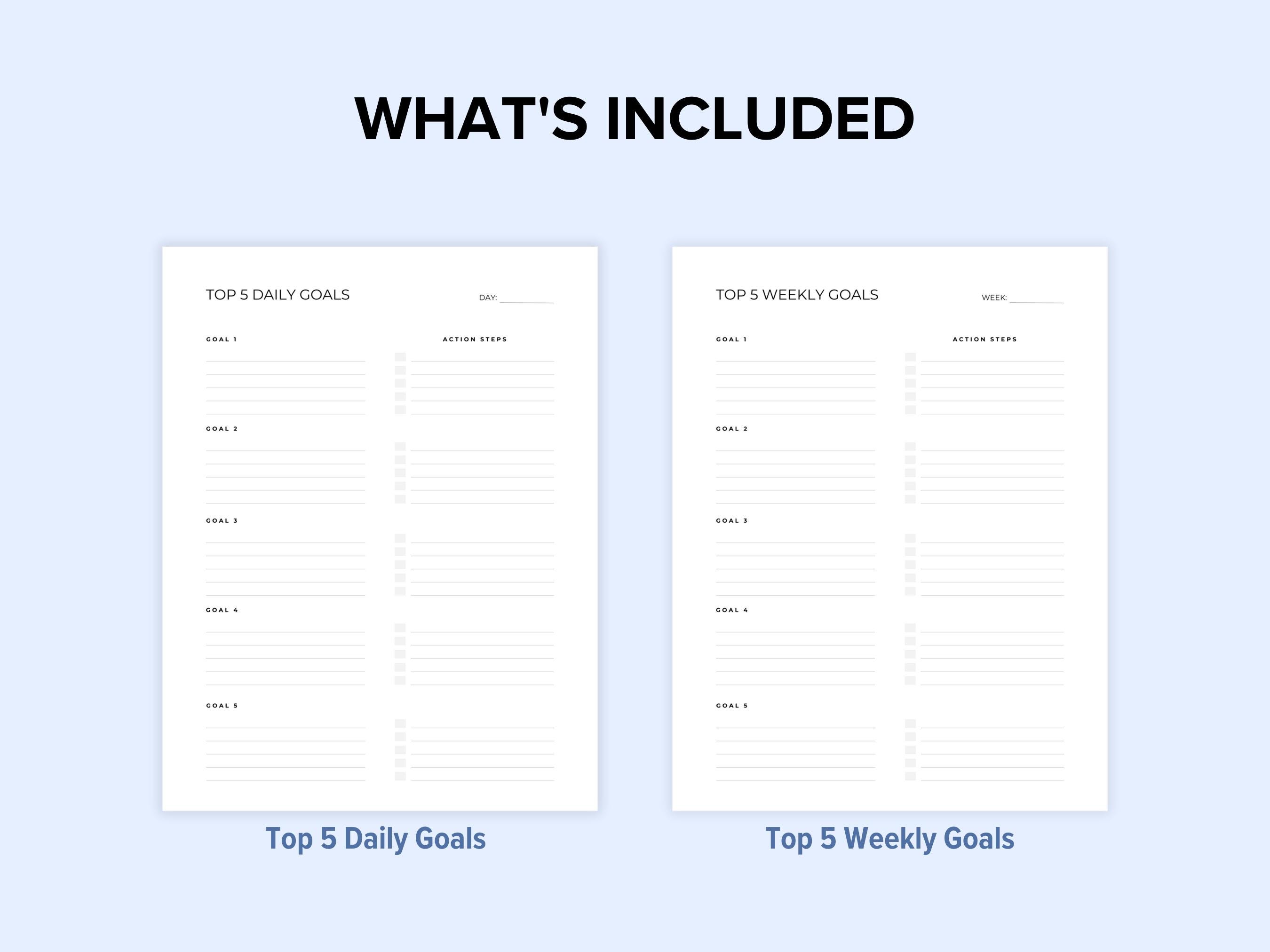 Top 5 Goals Printable Planner Bundle | 2025 Yearly, Monthly, Weekly ...