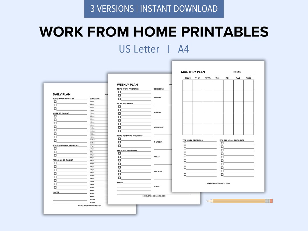 Work From Home Planner Printable Bundle | WFH Daily Planner Worksheets ...