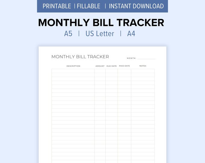 Monthly Bill Tracker Printable | Budget Organizer & Payment Log ...
