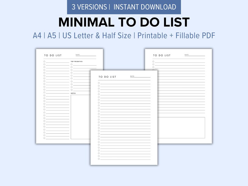 Minimalist To-do List Template Printable | Simple Daily Task List ...