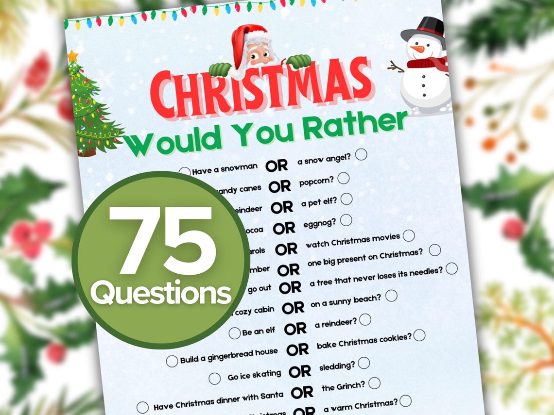 75 Printable Christmas Would You Rather Questions Game for Kids | This ...