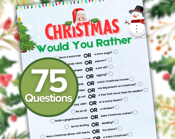75 Printable Christmas Would You Rather Questions Game for Kids | This ...