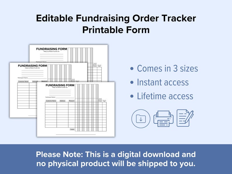 Editable Fundraising Order Tracker Printable Form | A5, US Letter, A4 ...