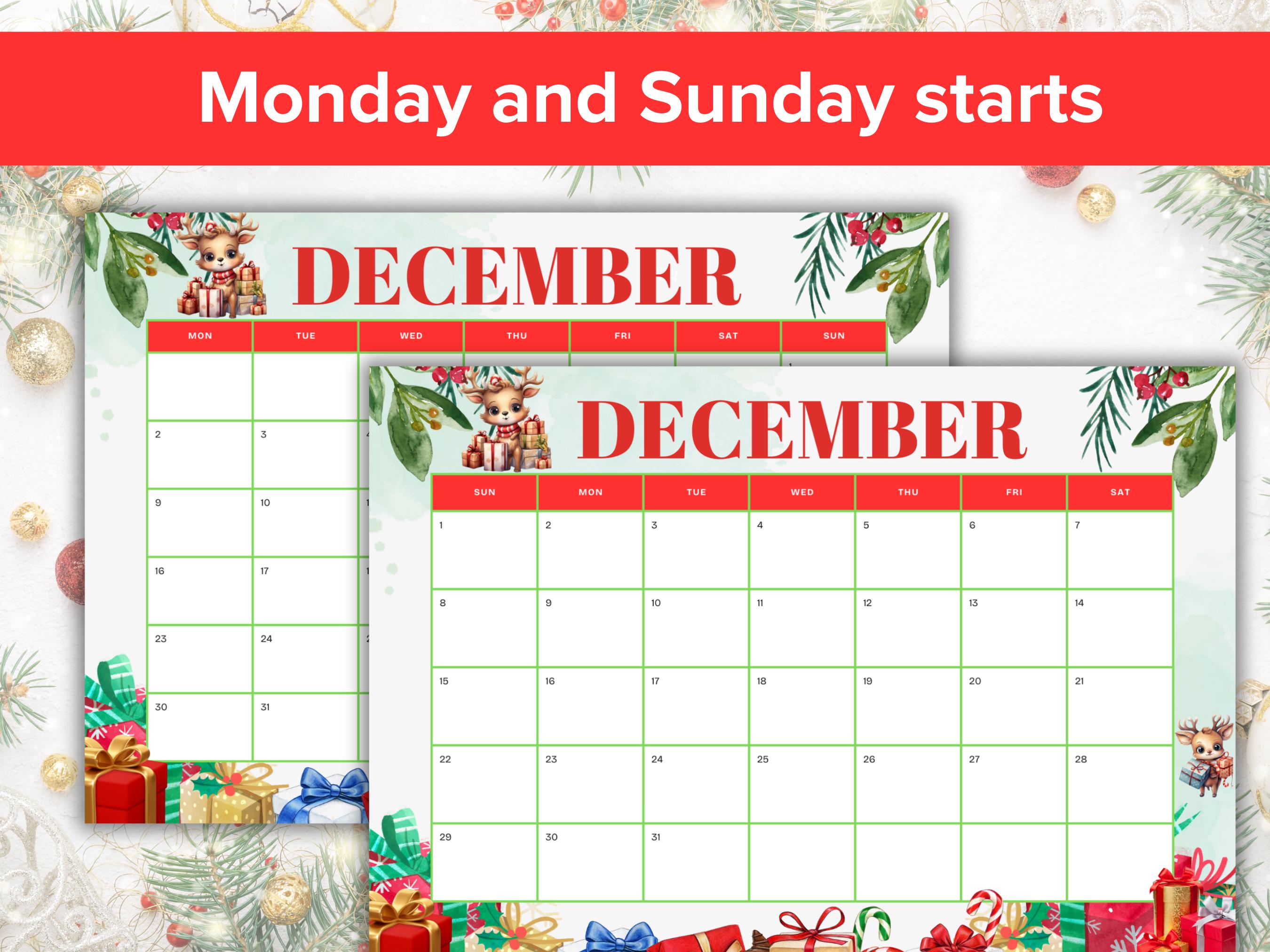 Editable December 2024 Calendar | Christmas Ornaments Calendar and ...