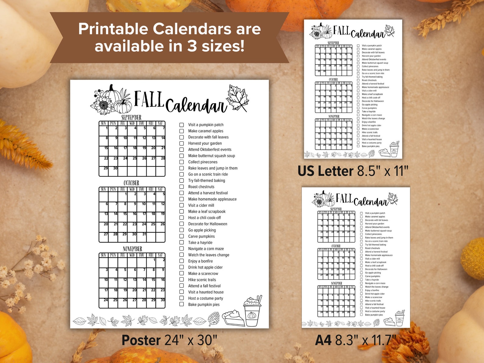 2024 Printable Fall Calendar | Editable Autumn Calendar | Fall-themed ...