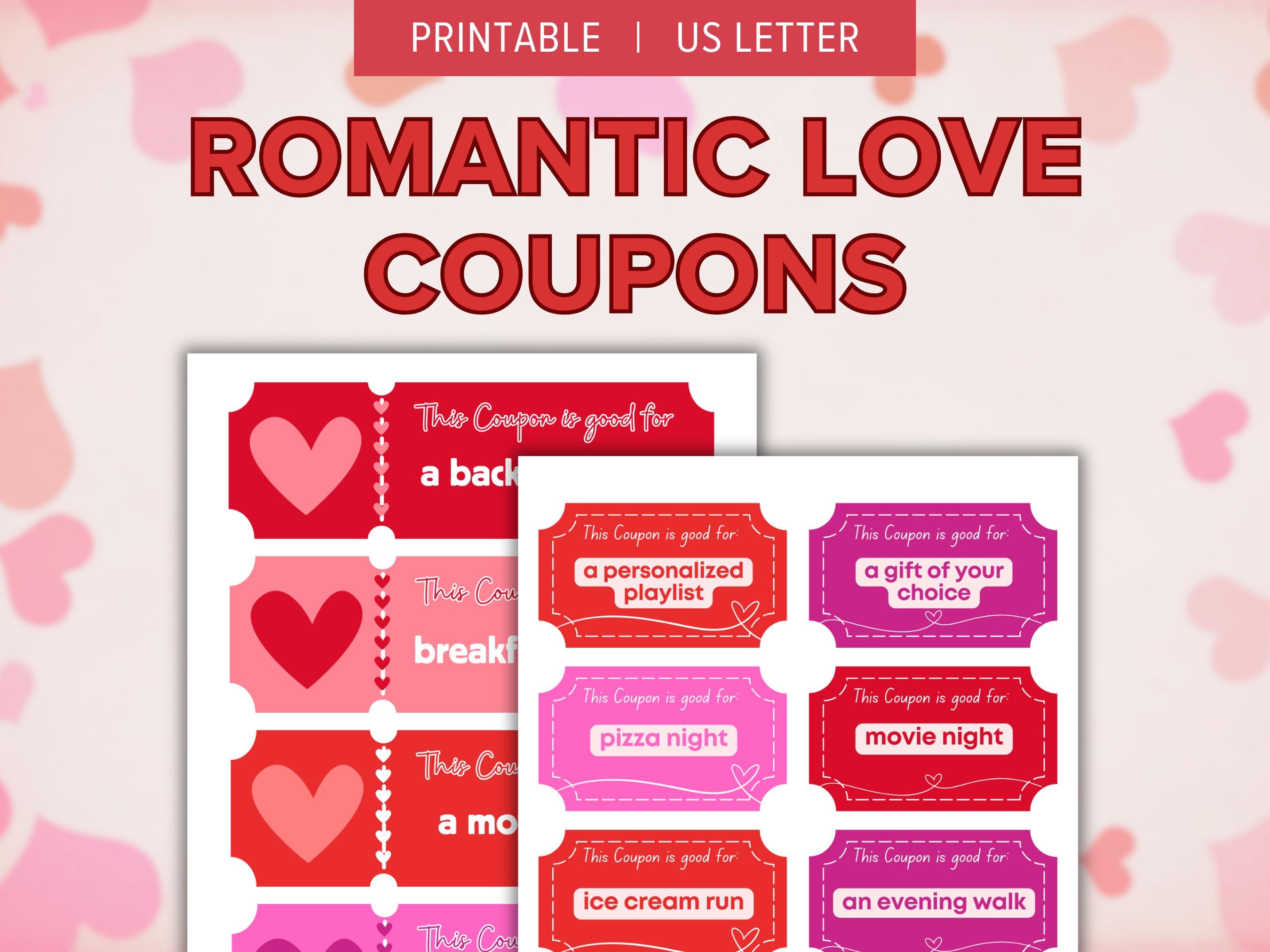 48 Romantic Love Coupons Printable for Valentine's Day, Anniversary or ...