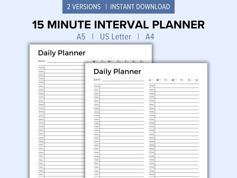 15 Minute Interval Planner Page Printable | Daily Schedule Increments | Appointment Book ...