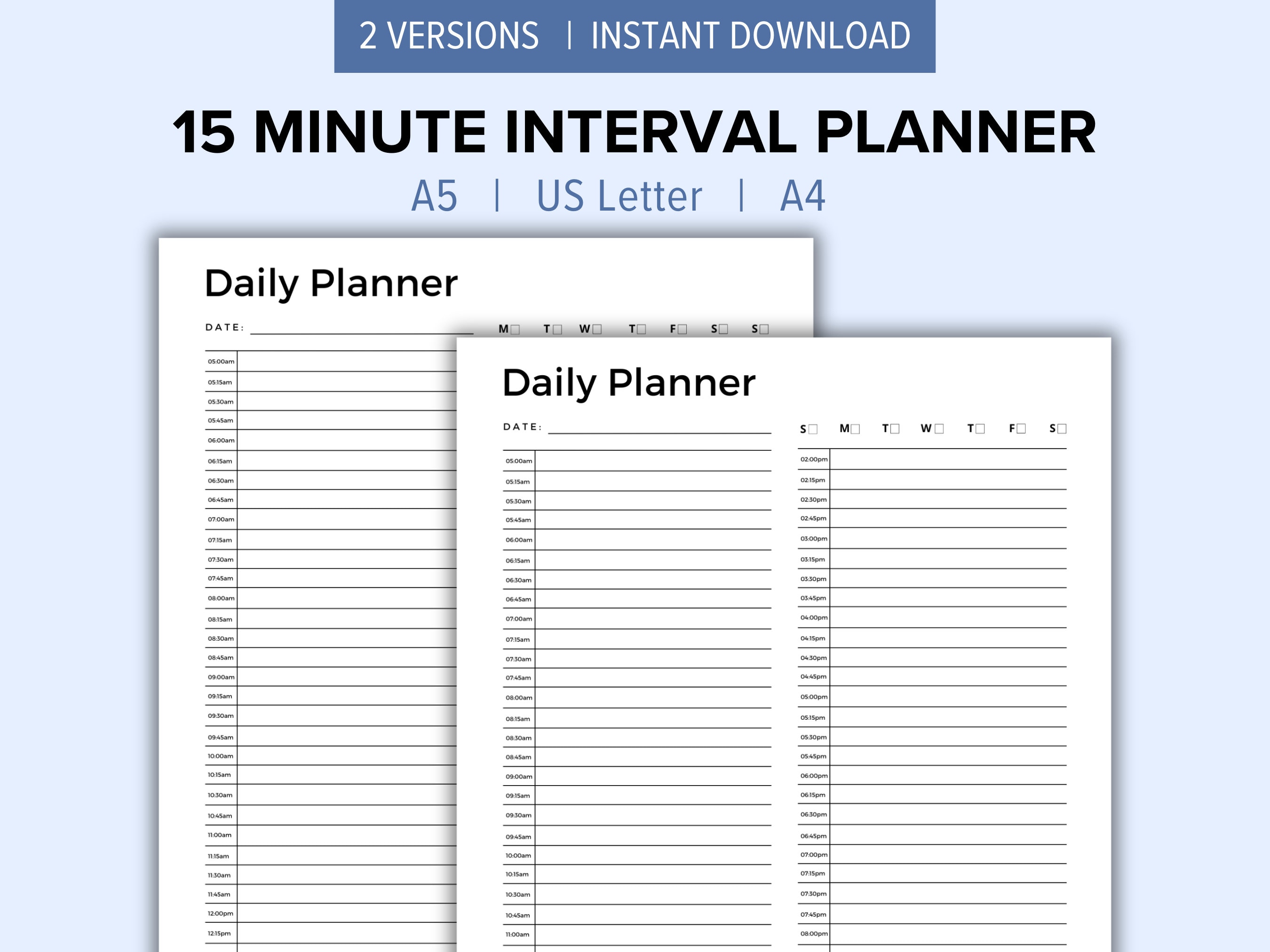 15 Minute Interval Planner Page Printable | Daily Schedule Increments ...