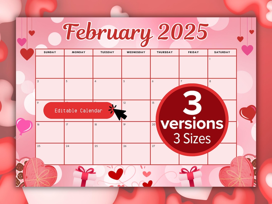 Editable February 2025 Valentines Calendar Printable | Winter-themed ...