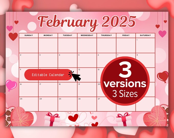 EDITABLE February 2025 Calendar, Valentine's Day, Homeschool, Loving ...