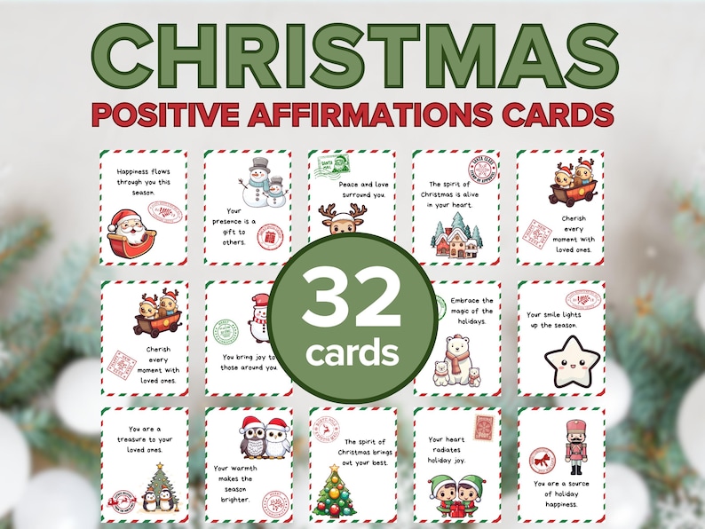 32 Christmas Positive Affirmations Cards Cute Christmas Cards Xmas Gift ...