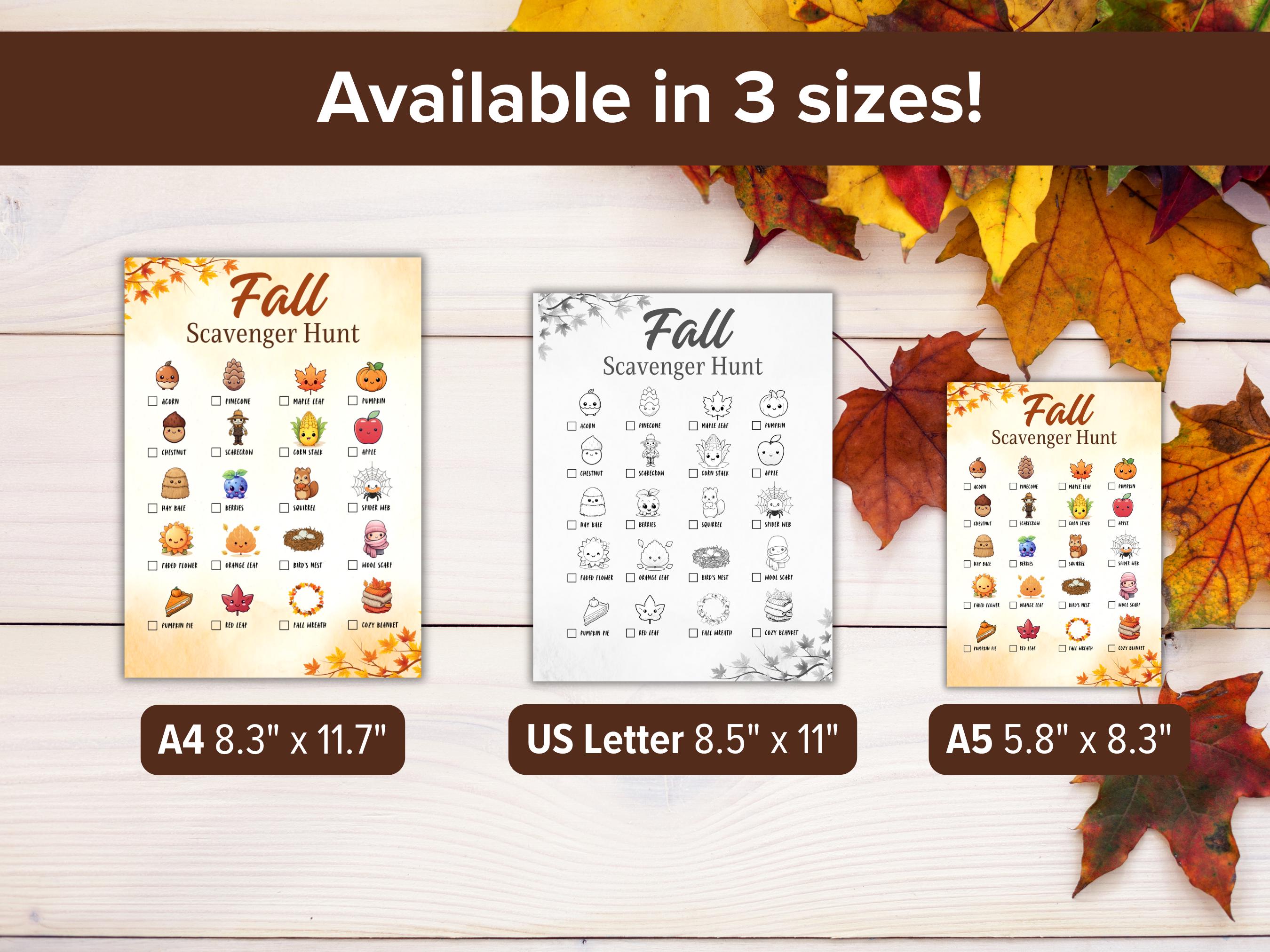 Fall Scavenger Hunt Printable for Kids | Autumn Scavenger Hunt | A4, A5 ...