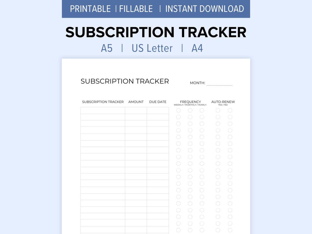 Subscription Tracker Printable | Monthly Spending Log | Membership ...
