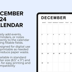 Editable December 2024 Calendar Minimalist Printable | Simple ...