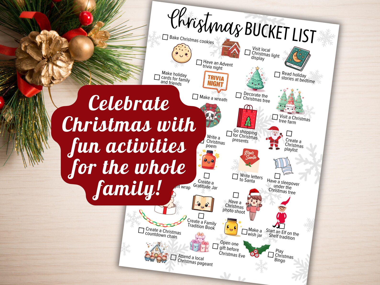 Christmas Bucket List Printable | Holiday Bucket List | A4, A5, US ...