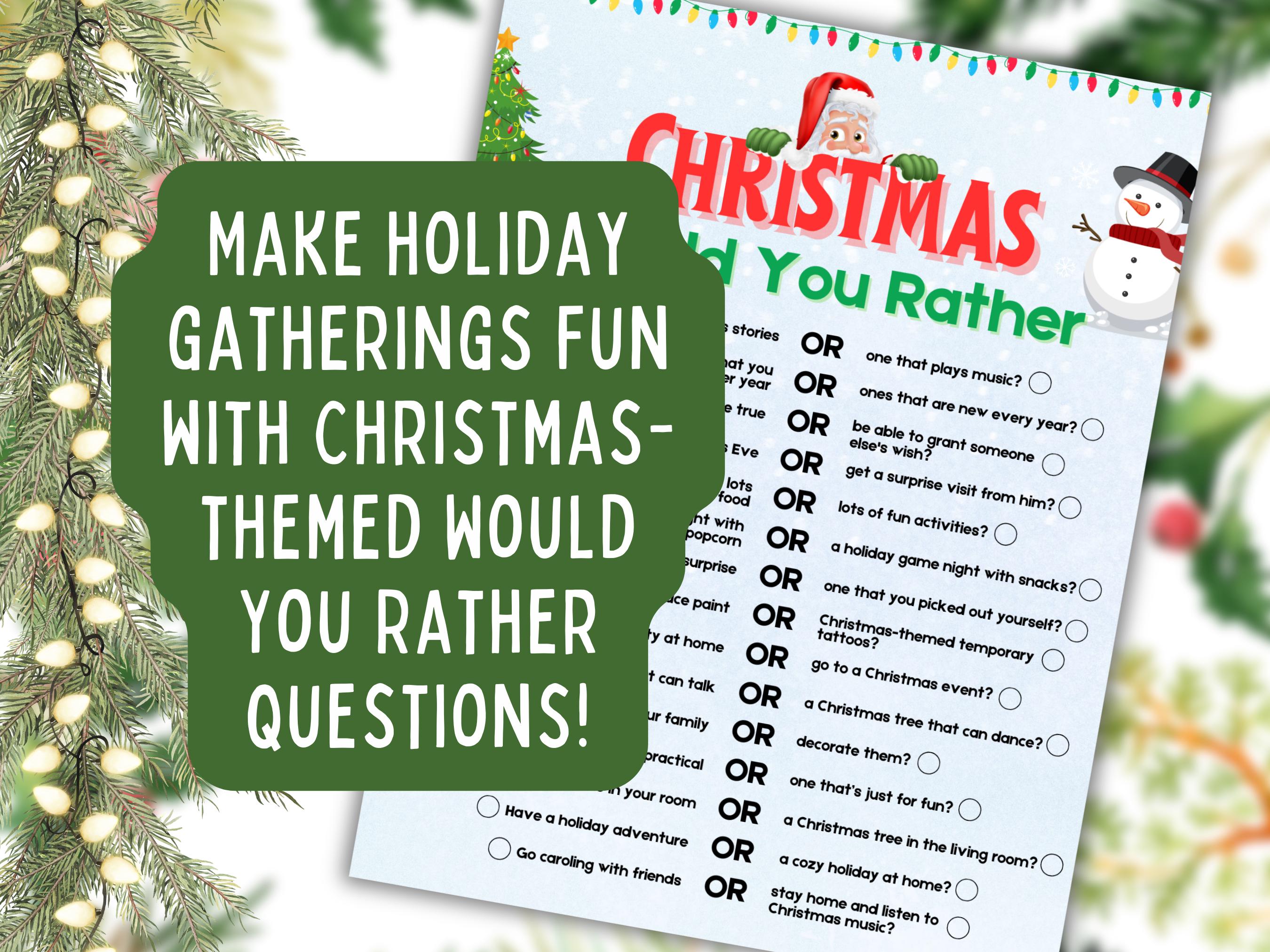 75 Printable Christmas Would You Rather Questions Game for Kids | This ...