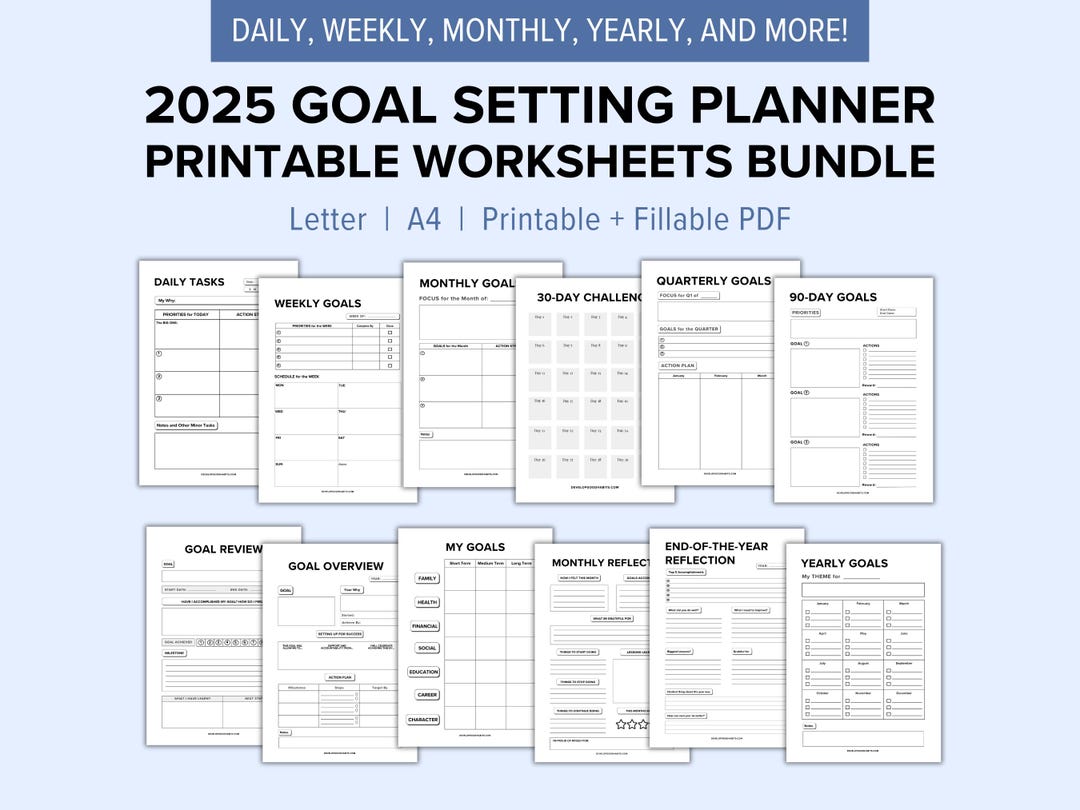 2025 Goal Setting Planner Printable Worksheets Bundle | Yearly Goal ...