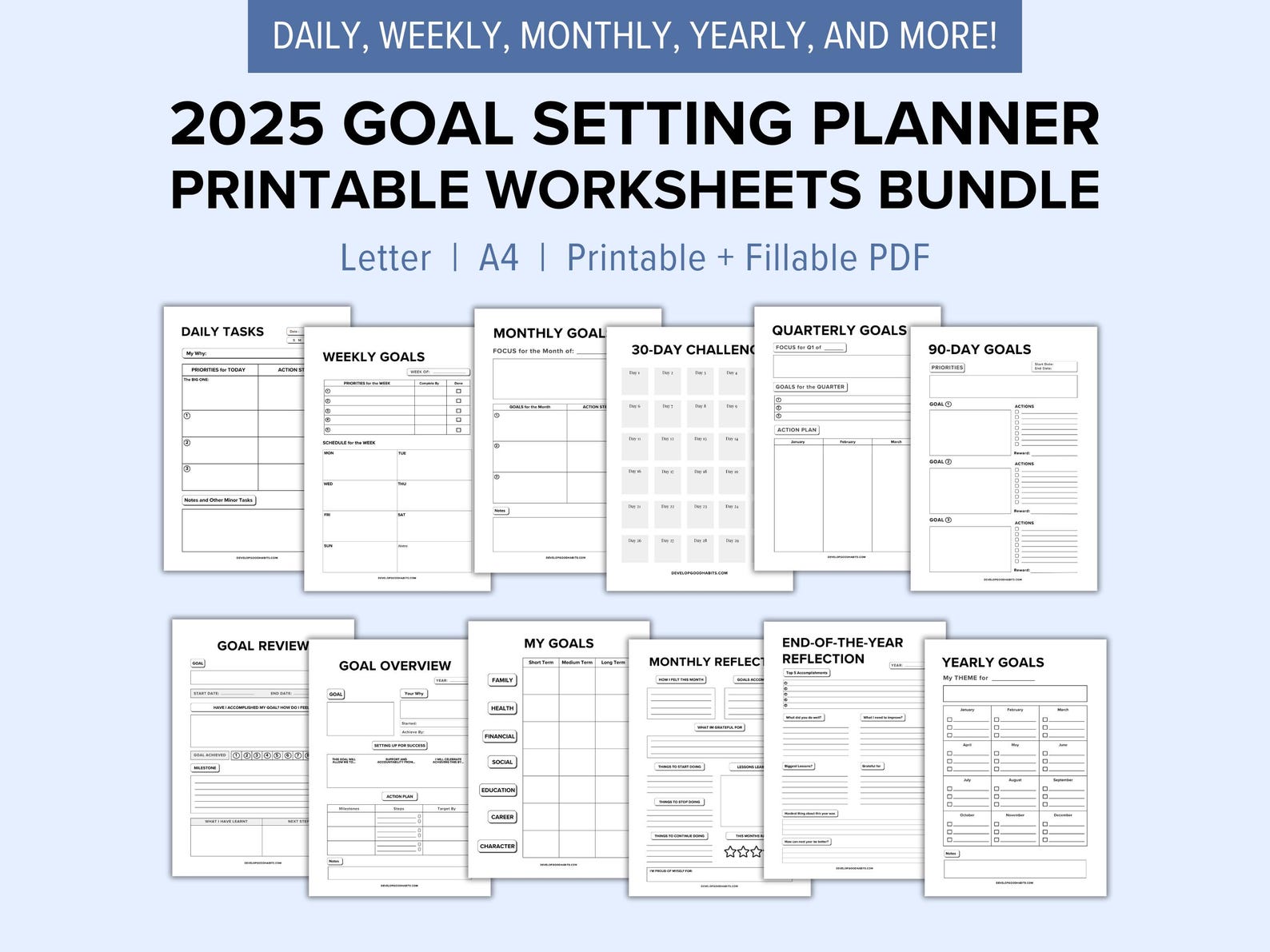 2026 Goal Setting Planner Printable Worksheets Bundle | Yearly Goal ...