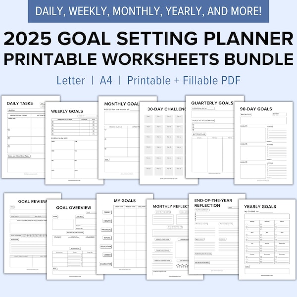 2025 Goal Setting Planner Printable Worksheets Bundle | Yearly Goal ...